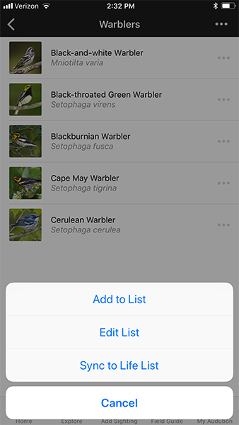 Audubon Bird Guide App Help: Using Custom Lists | Audubon